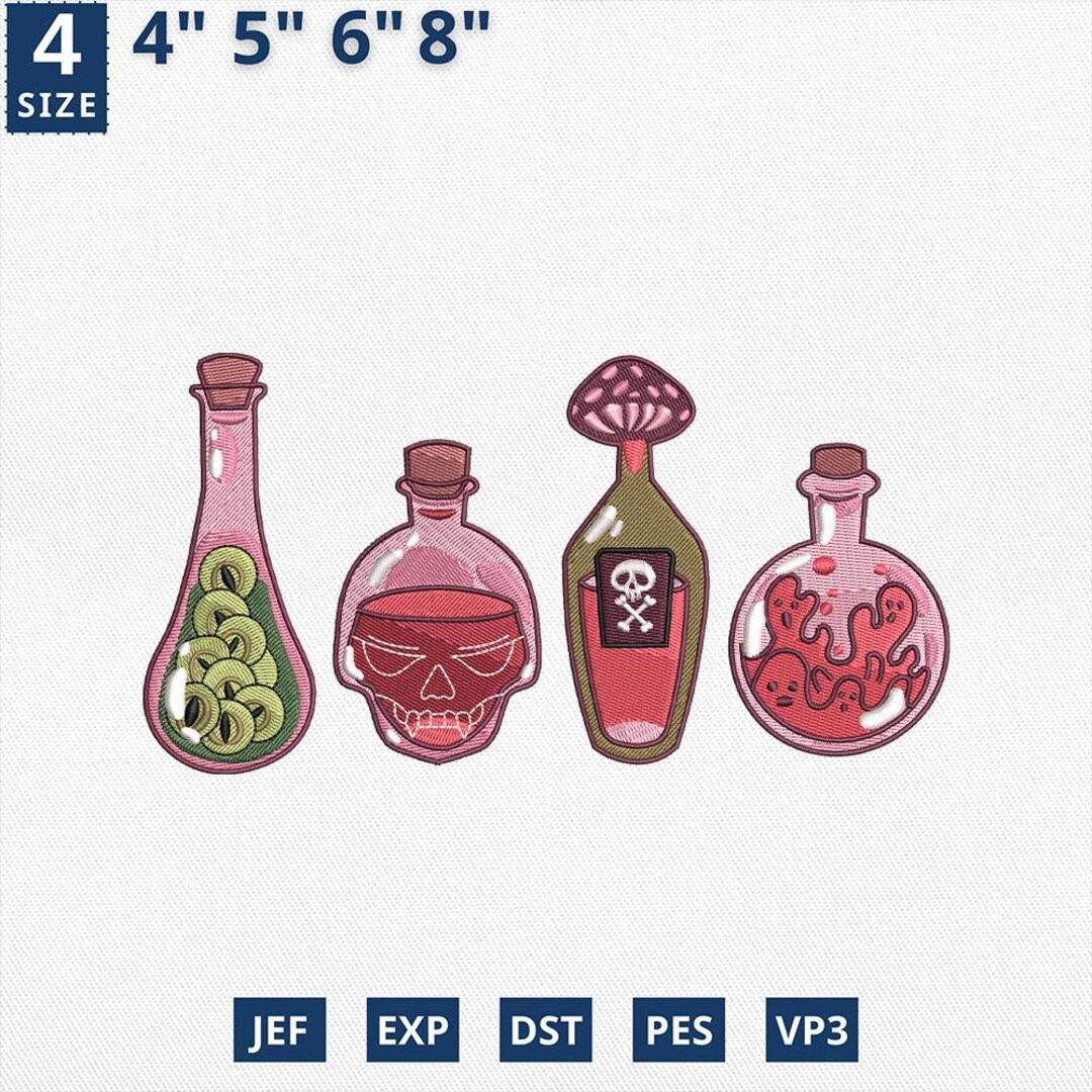 Magical Potion Bottle Embroidery Design, Witch Poison Bottle Embroidery ...