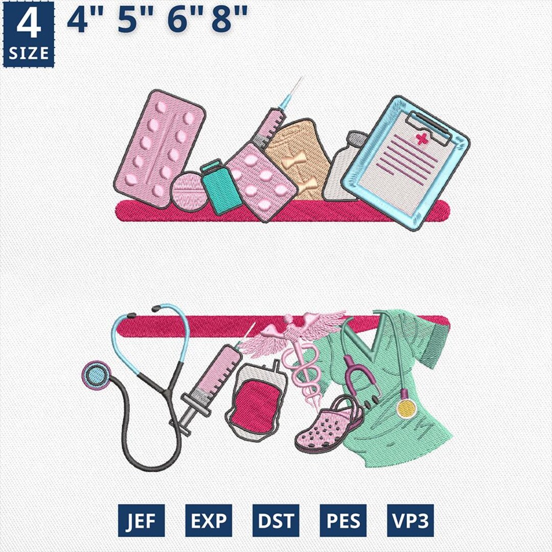 Nurse Split Embroidery Design, Stethoscope Scrubs Medicine Machine ...