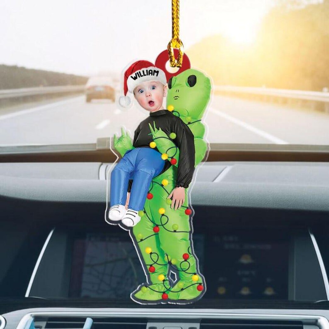 Green Alien Pick up Kid Photo Acrylic 2d Flat Ornament, Christmas Gifts ...