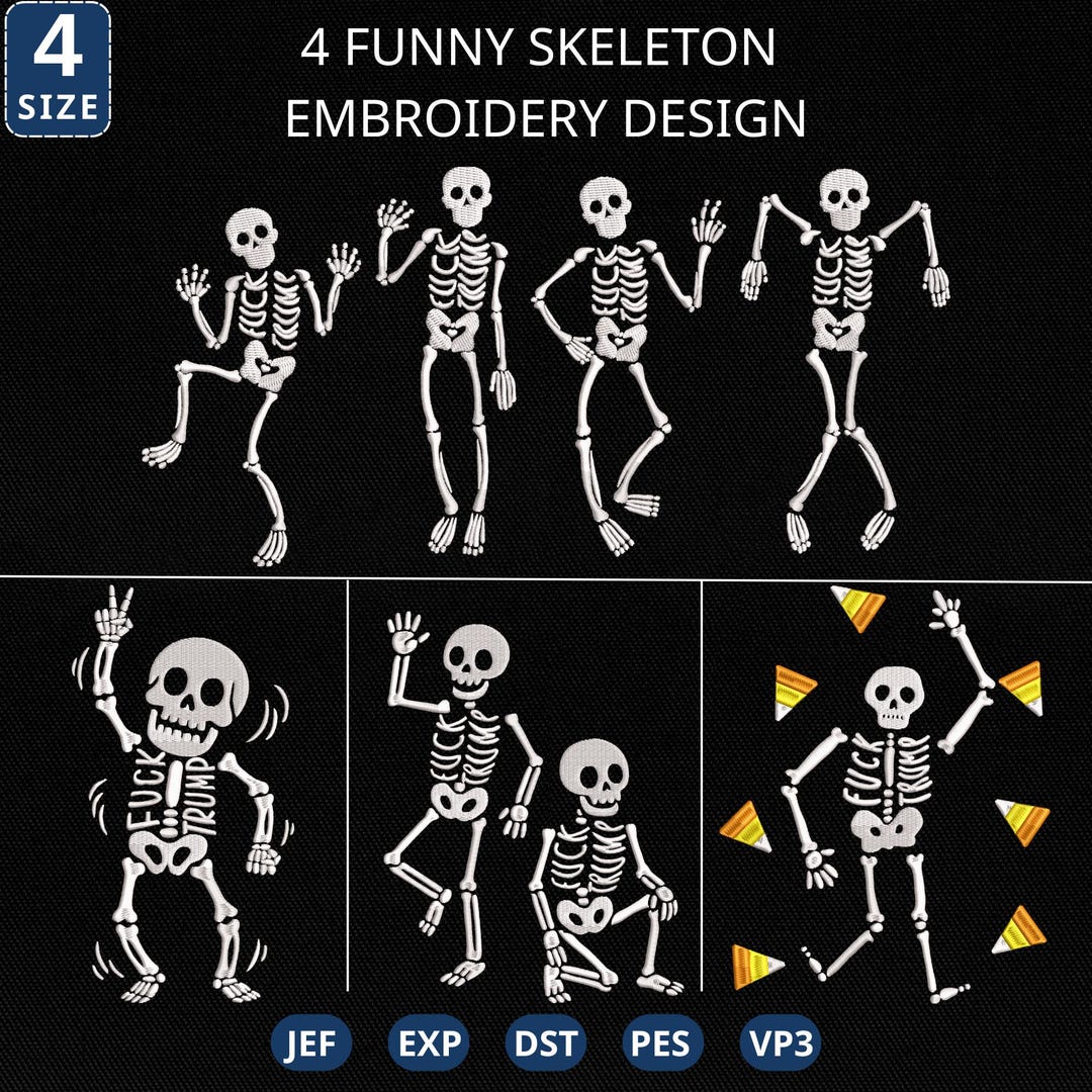 4 Slightly Subtle Halloween Skeleton Embroidery Patter, Political ...