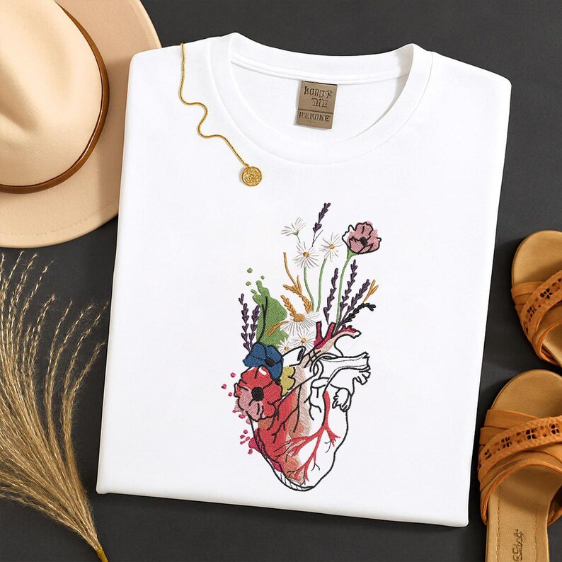 Floral Anatomical Heart Embroidery Design, Wildflower Heart Machine ...