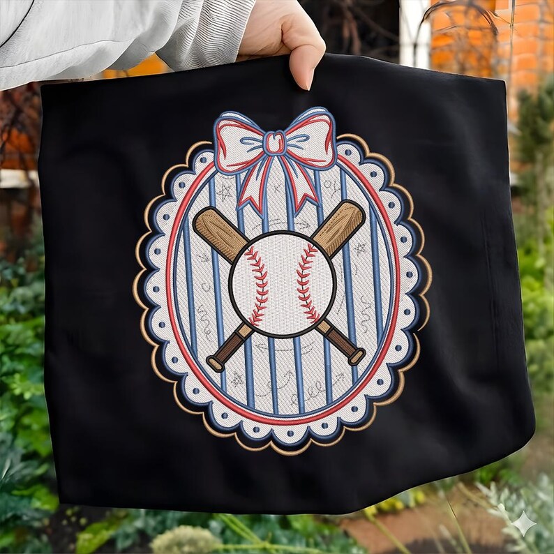 Baseball Coquette Bow Embroidery Design, Girly Baseball Machine File ...