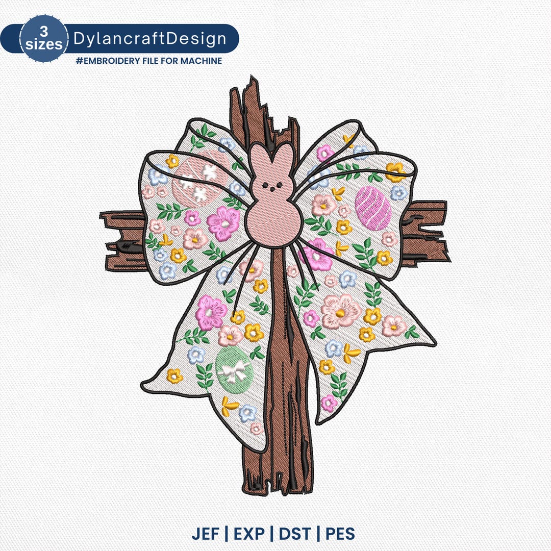 Christian Easter Cross Embroidery Design, Easter Coquette Bow ...