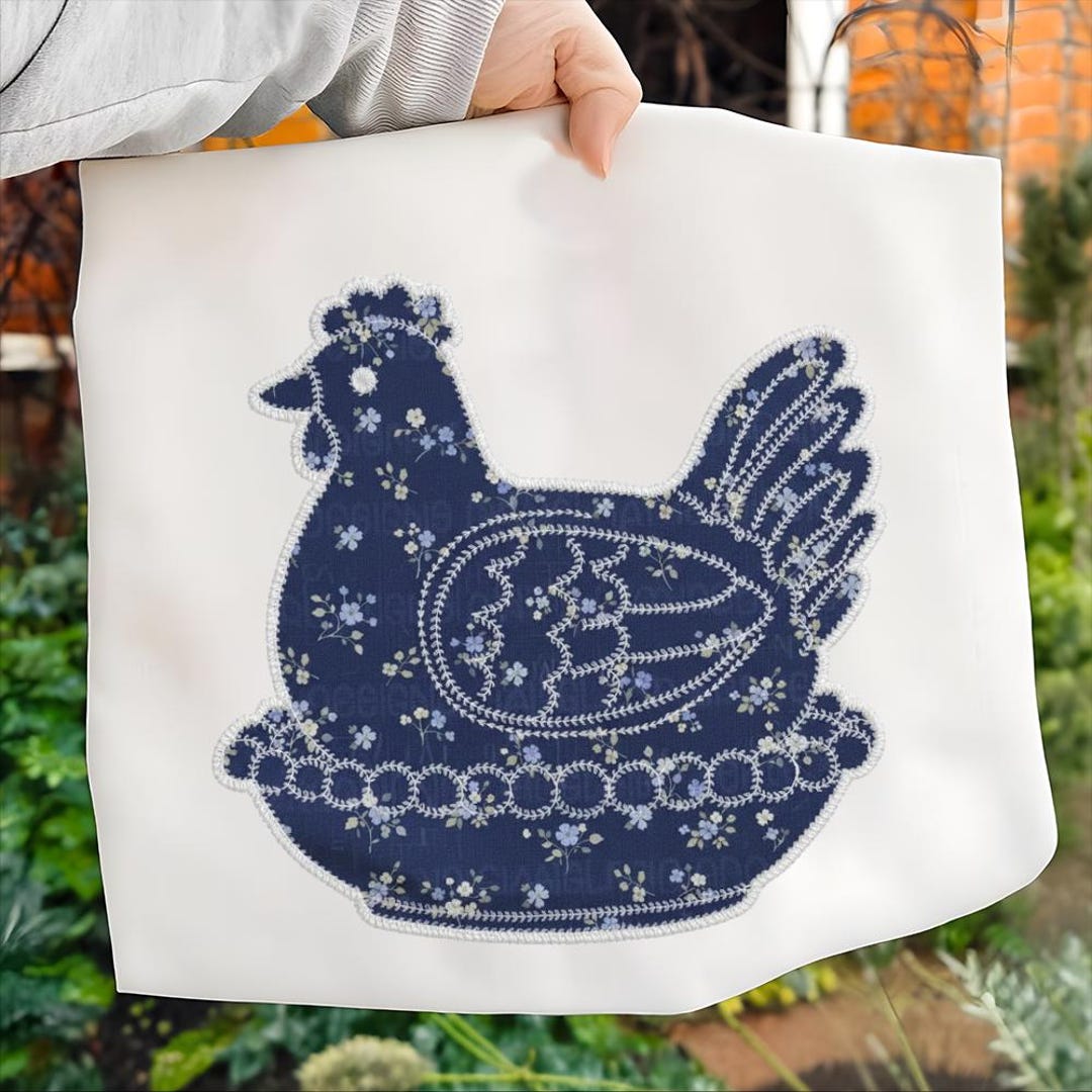 Chinoiserie Hen on Nest Appliqué Embroidery File, Applique Farmhouse ...