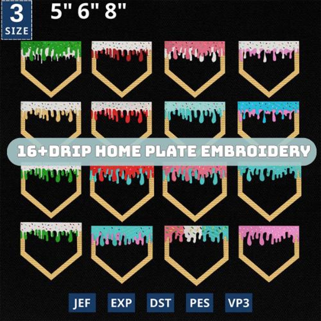 16 Embroidery Waffle Home Plate Design, Drip Baseball Plate Embroidery ...