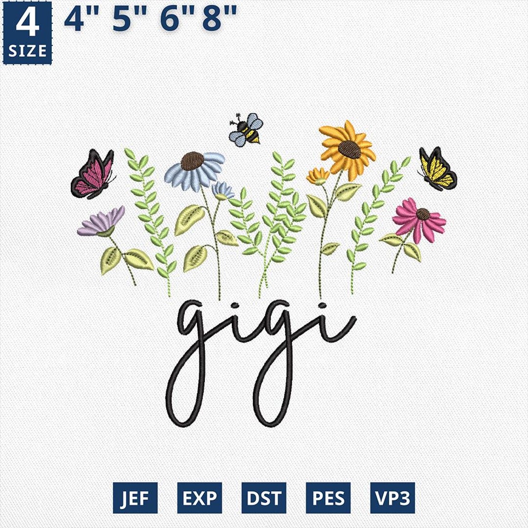 Floral Gigi Embroidery Design, Gigi Wildflower Embroidery, Floral Gigi ...
