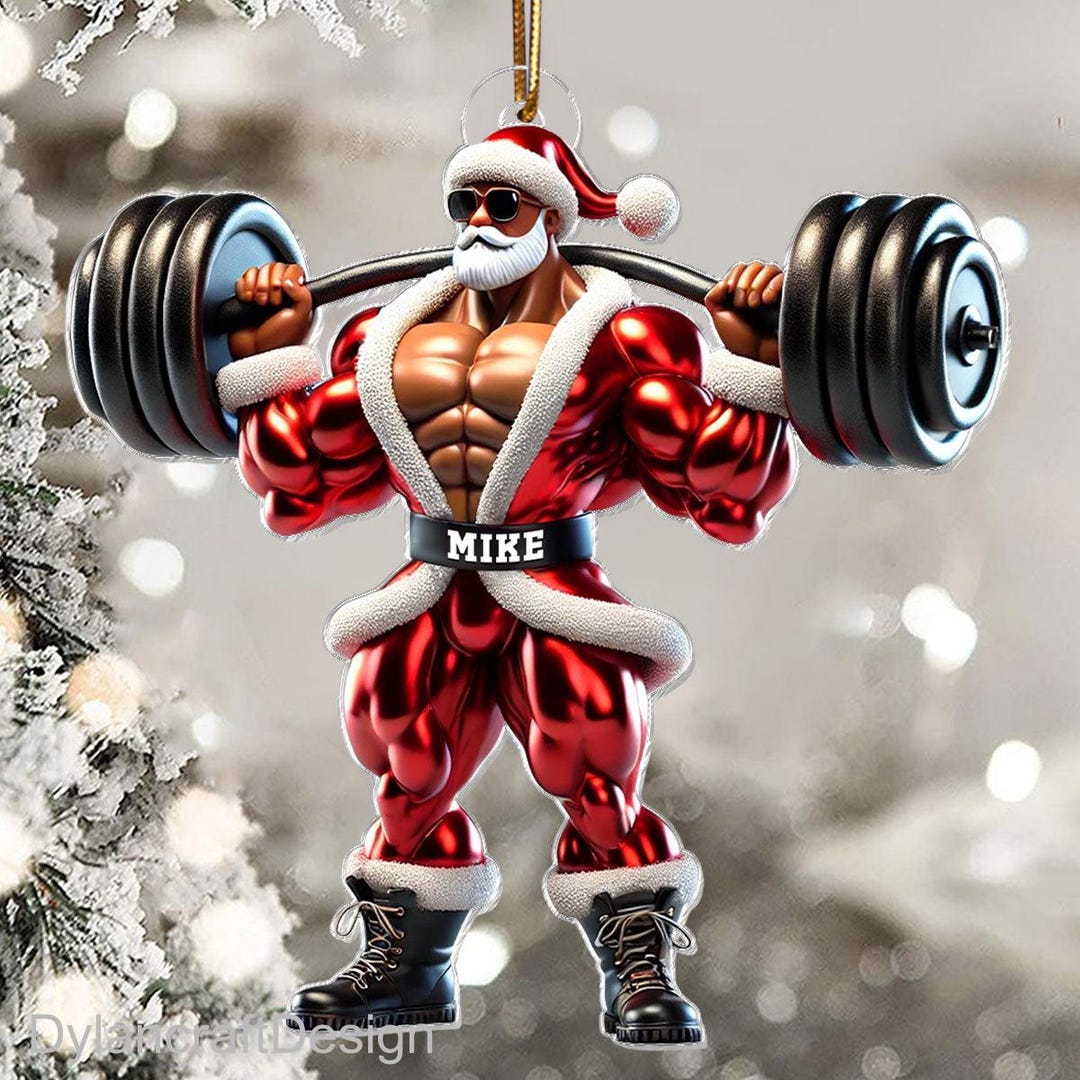 2D FLAT Santa Claus Weightlifting Christmas Personalized Acrylic ...
