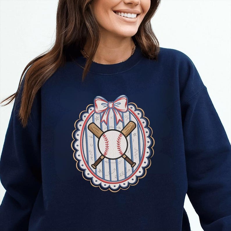 Baseball Coquette Bow Embroidery Design, Girly Baseball Machine File ...