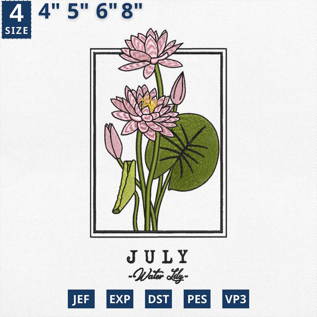 Birth Month Flower Embroidery Design, Water Lily Flower Machine File ...
