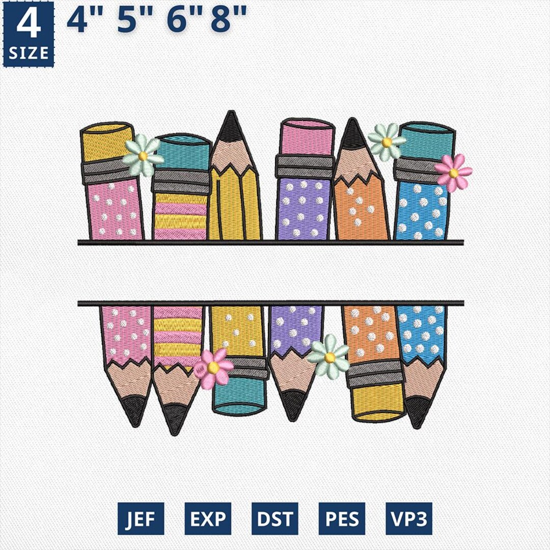 Teacher Pencil Split Embroidery Design, Teacher Frame Pencil Machine ...