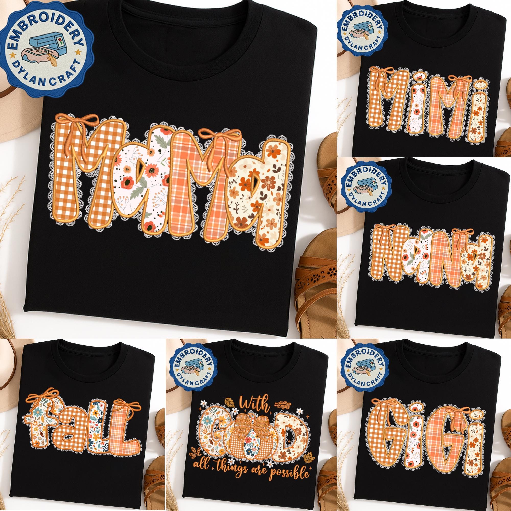 6 Preppy Floral Fall Applique Design, Mama Fall Lace Bow Embroidery ...