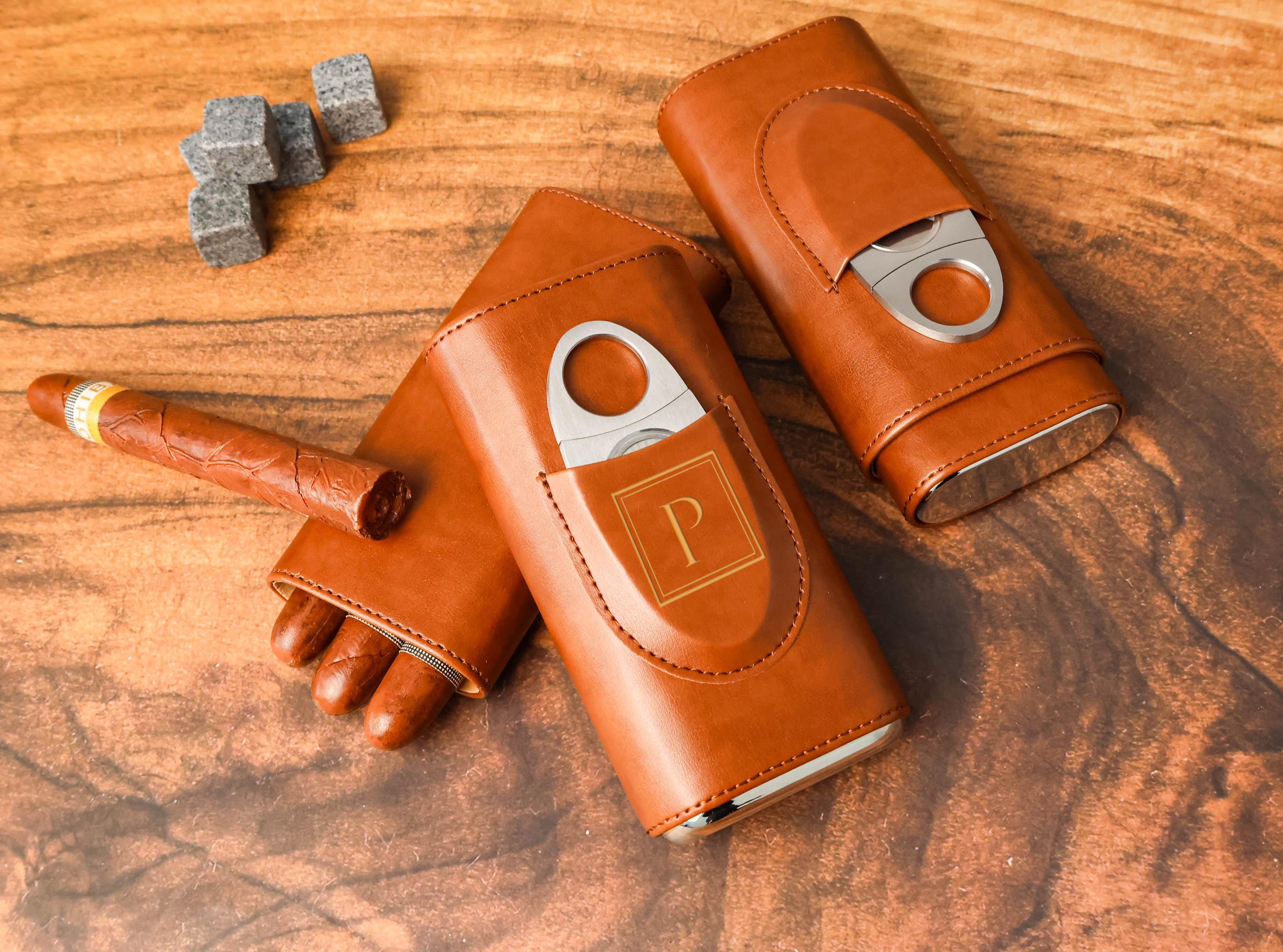 Custom Cigar Case, Leather Cigar Holder With Cutter, Groomsmen Gift ...