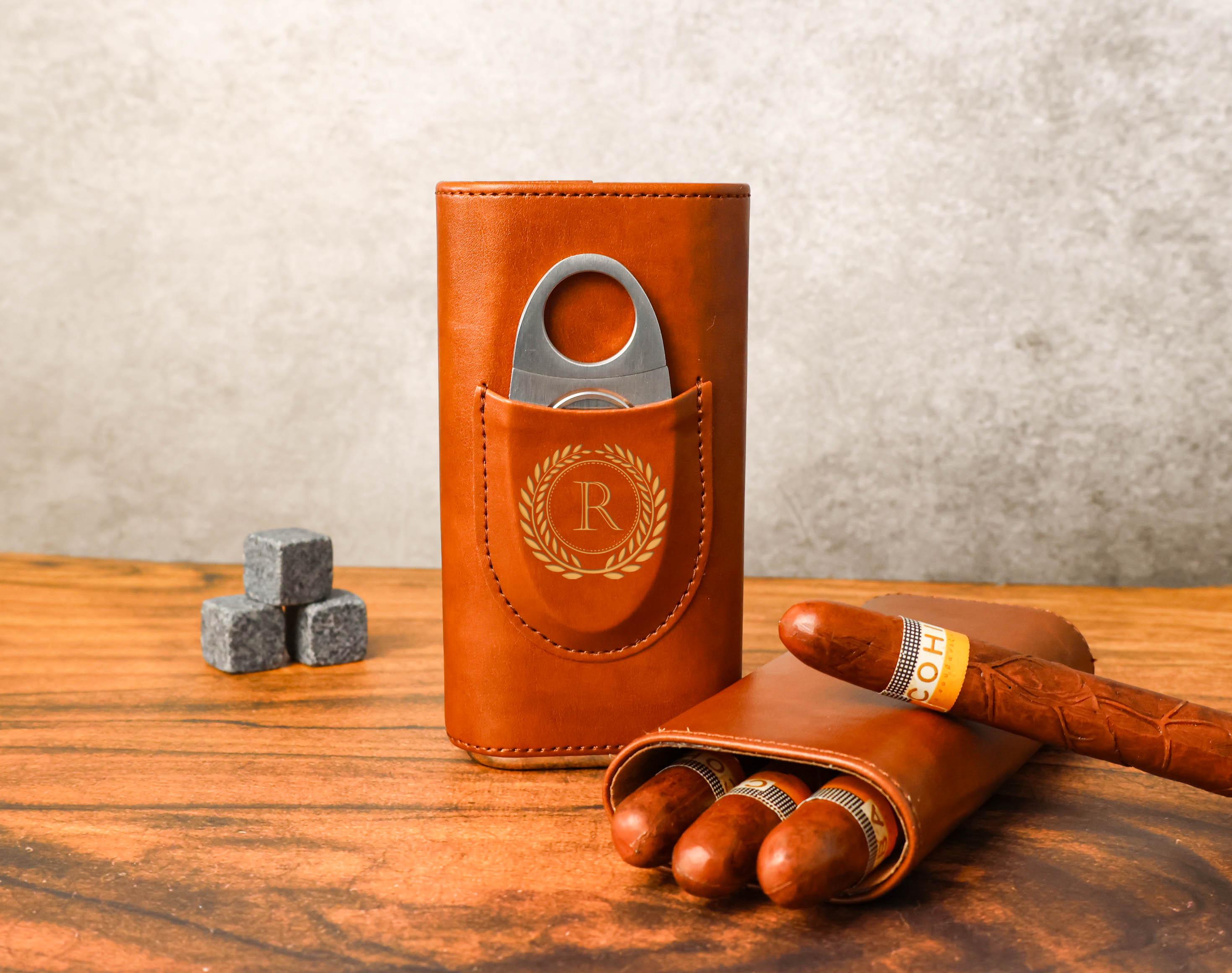 Custom Cigar Case, Leather Cigar Holder With Cutter, Groomsmen Gift ...