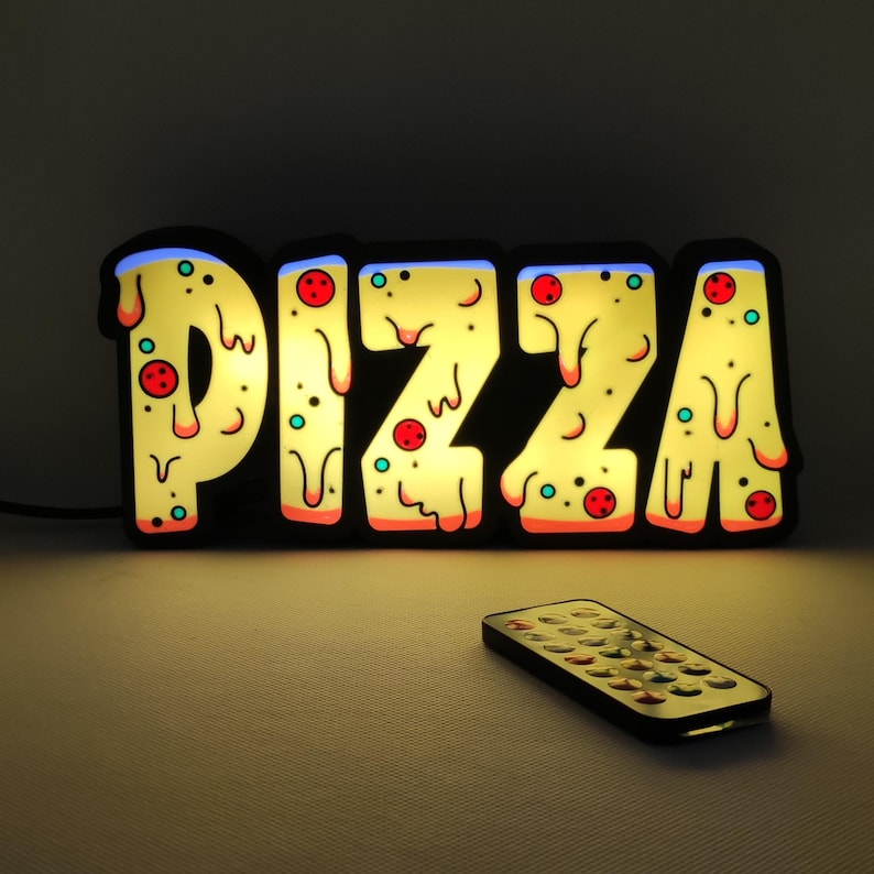 Pizza-shaped Pizza Sign With LED Lights – Fun Kitchen Wall Decor ...