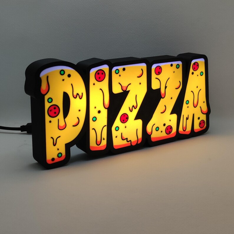 Pizza-shaped Pizza Sign With LED Lights – Fun Kitchen Wall Decor ...