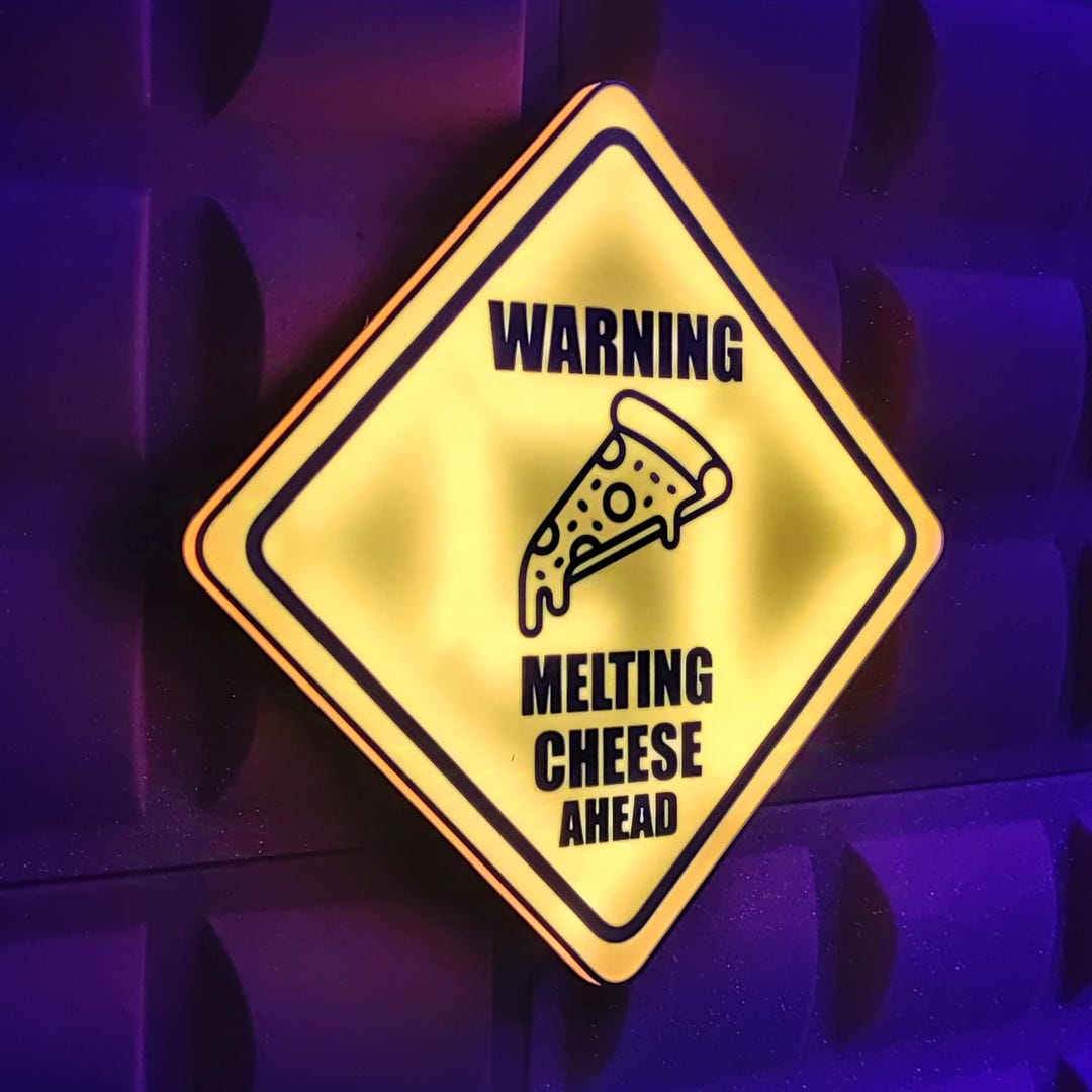 Warning Pizza Restaurant Decor Sign Caution Melting Cheese Ahead LED ...