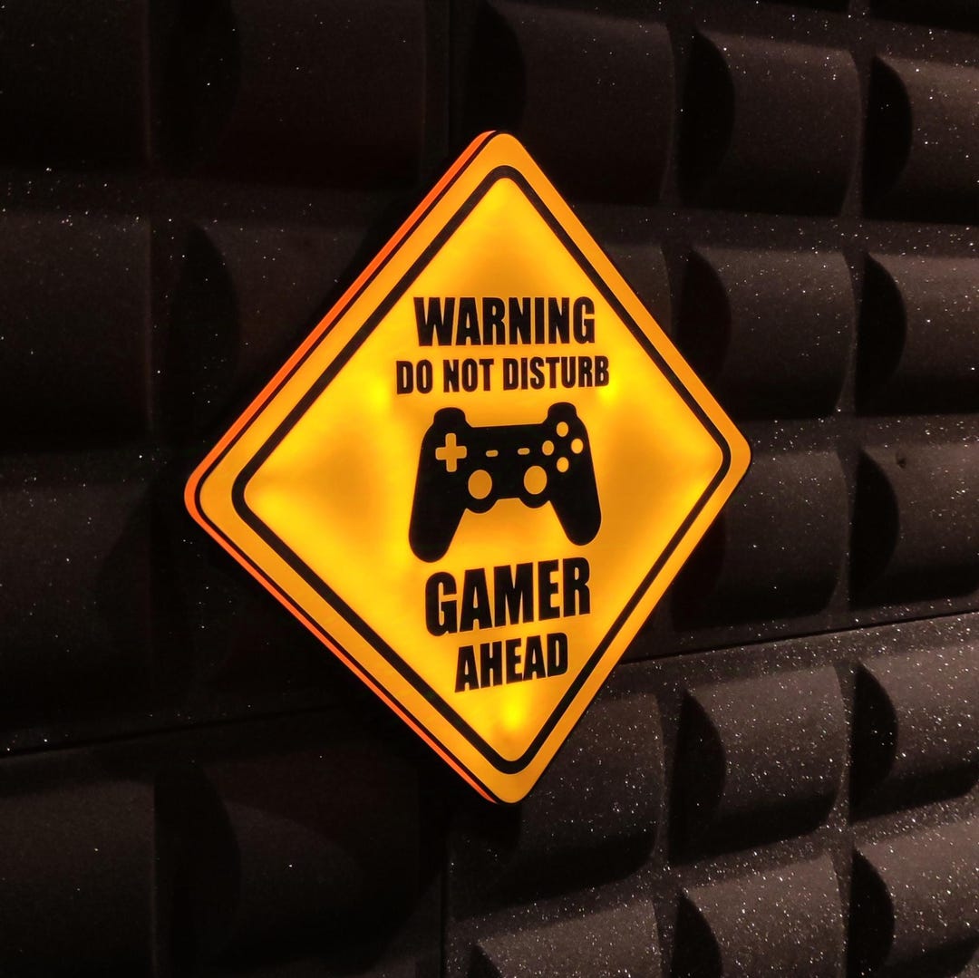 Warning Gaming Room Decor Sign Caution Gamer Room Ahead LED Wall Light ...