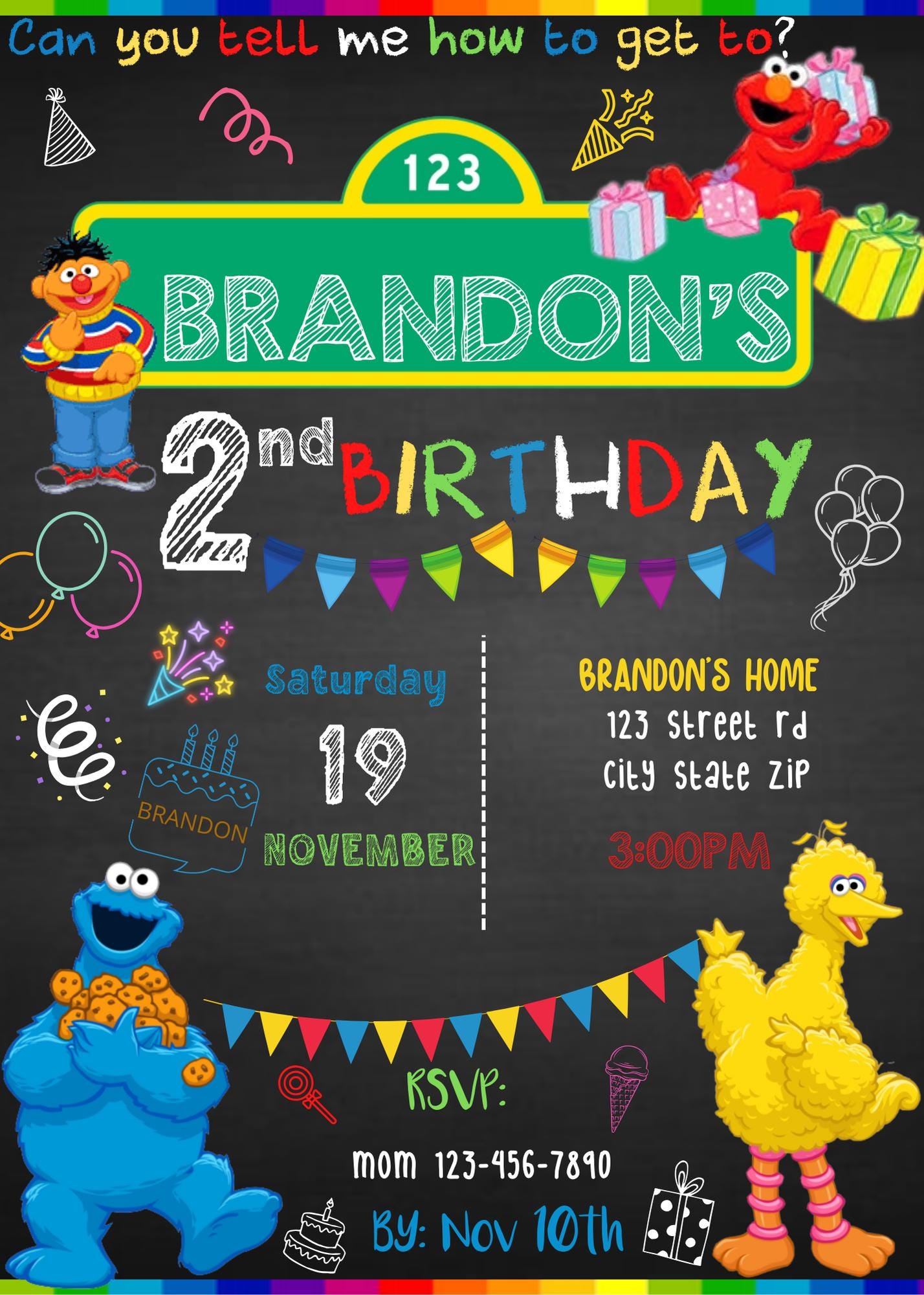 Sesame Street Invitations Etsy