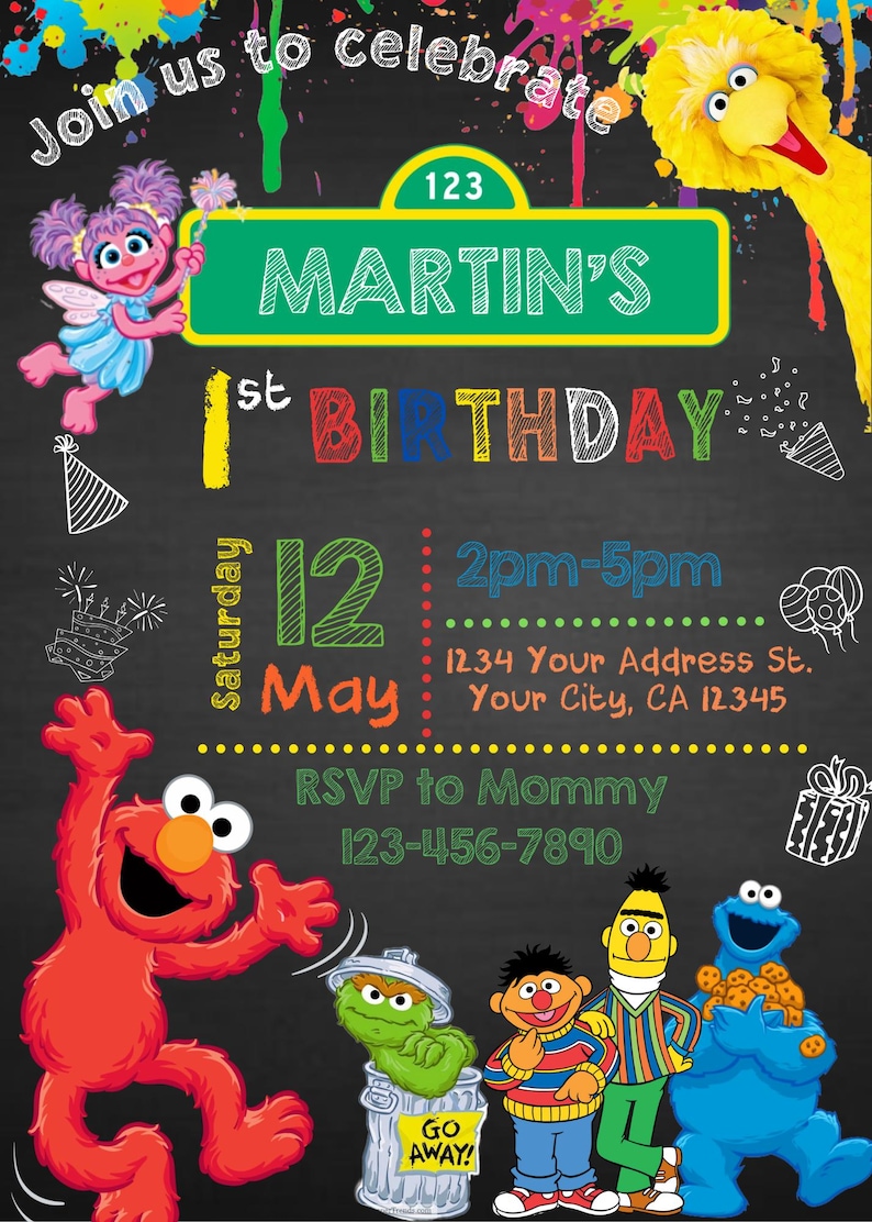 Sesame Street 1st Birthday Invitation (digital) - Etsy