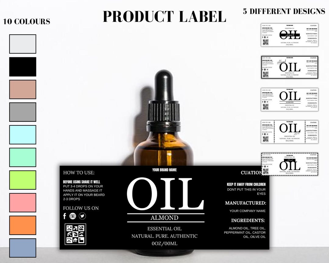 Essential Oil Bottle Label Template, Product Label, Custom Label ...