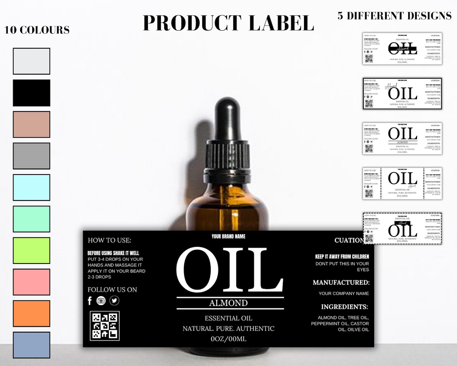 Essential Oil Bottle Label Template, Product Label, Custom Label ...