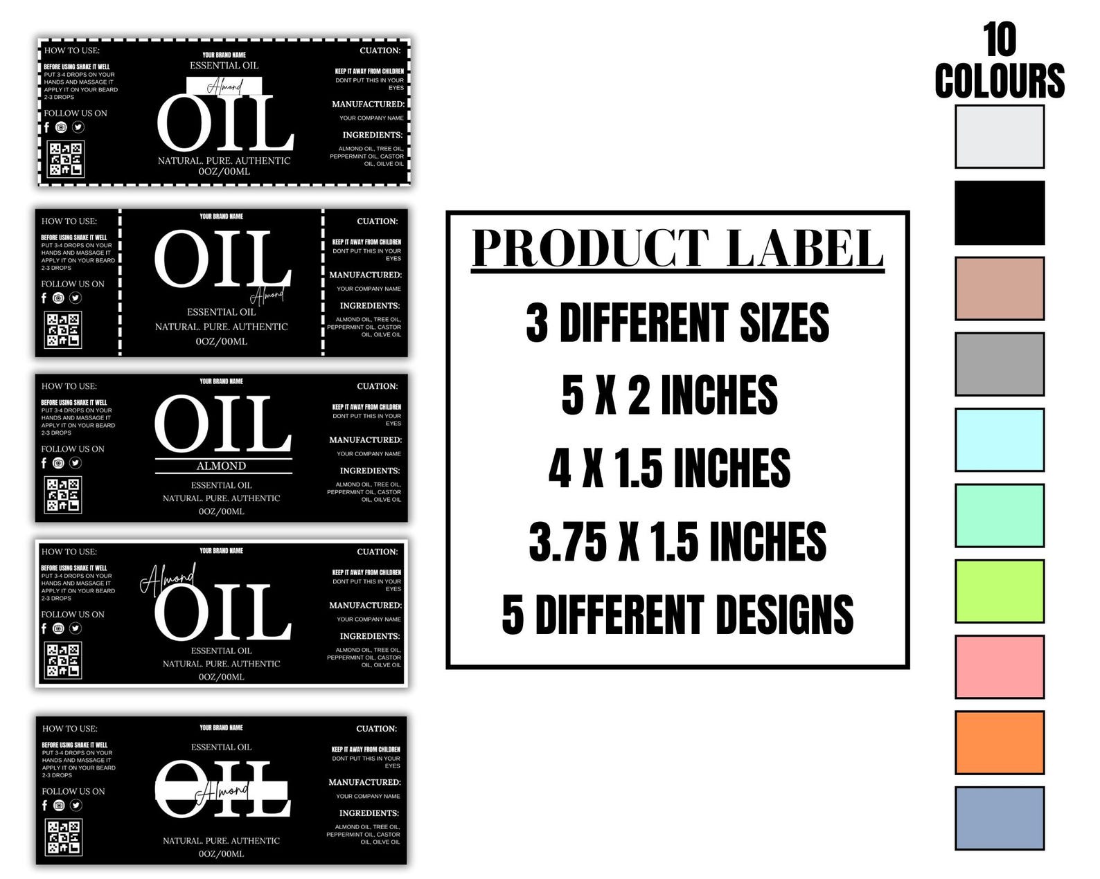 Essential Oil Bottle Label Template, Product Label, Custom Label ...