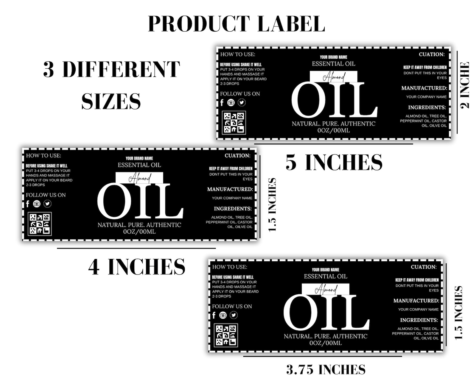 Essential Oil Bottle Label Template, Product Label, Custom Label ...