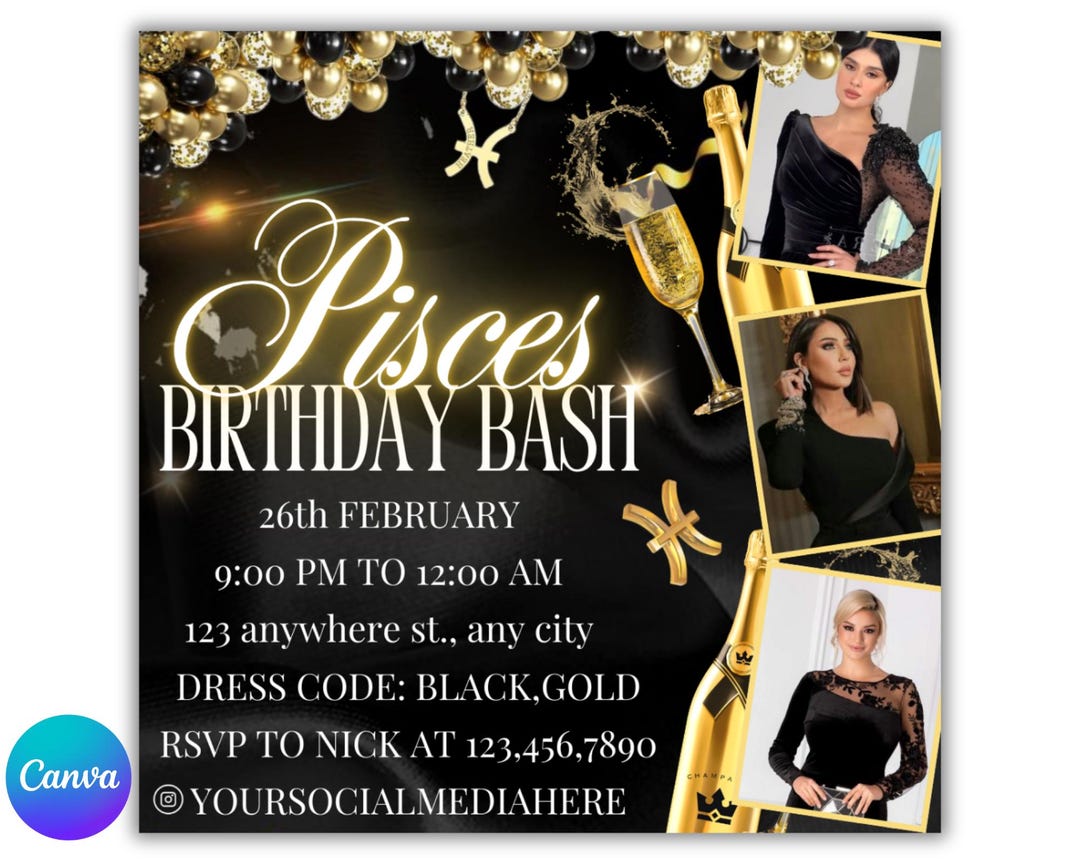 Pisces Birthday Flyer, Pisces Party Flyer, Zodiac BDAY Party Flyer ...