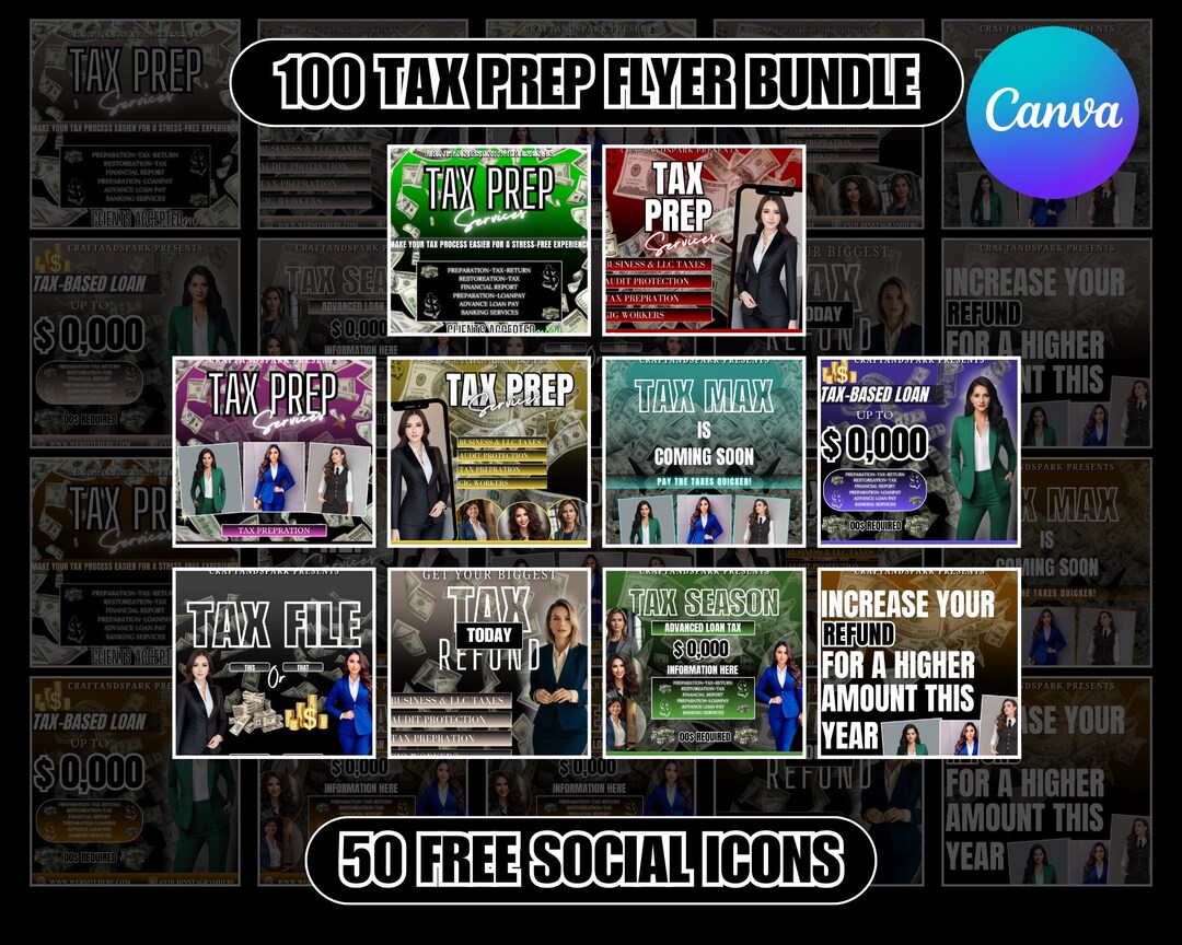 Mega Tax Prep Bundle, 100 Tax Prep Flyers, Tax Prep Instagram Bundle ...