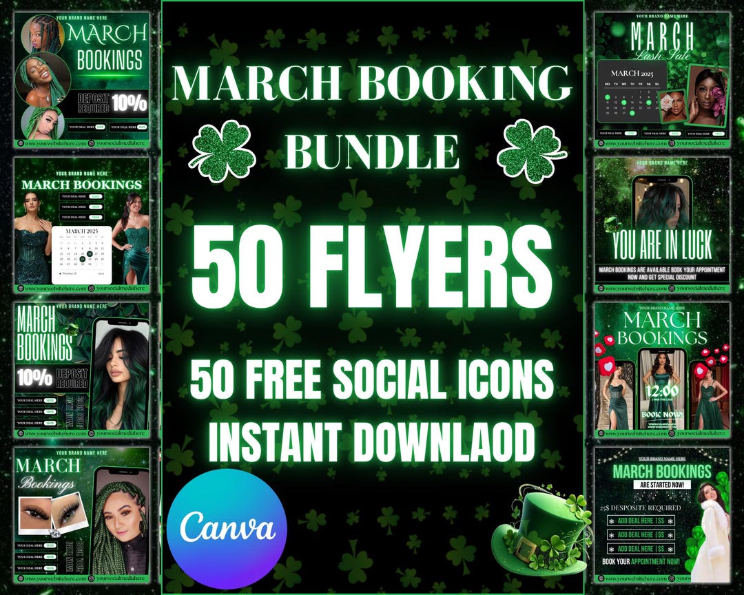 March Bookings Flyer Bundle | March Books Open Now | St Patrick's Day ...
