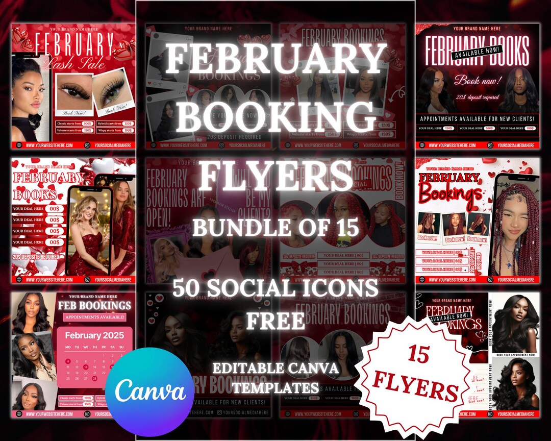 February Booking Flyer Bundle, February Book Appointment, February ...