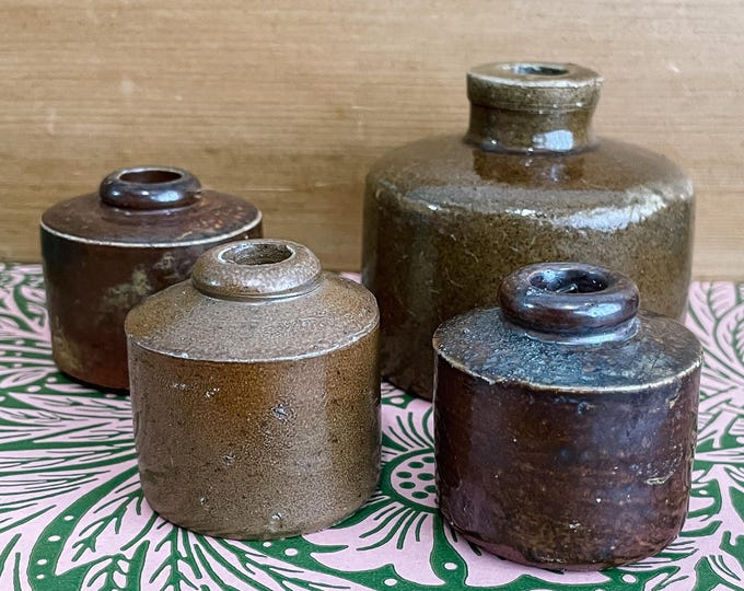Antique English Stoneware "pork Pie" Ink Pots / Inkwells / Ink Bottles ...