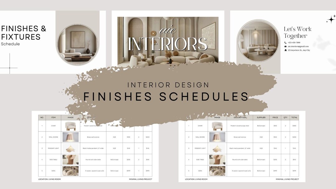 Interior Design Finishes Schedule Template | Canva Editable FF&E Chart ...