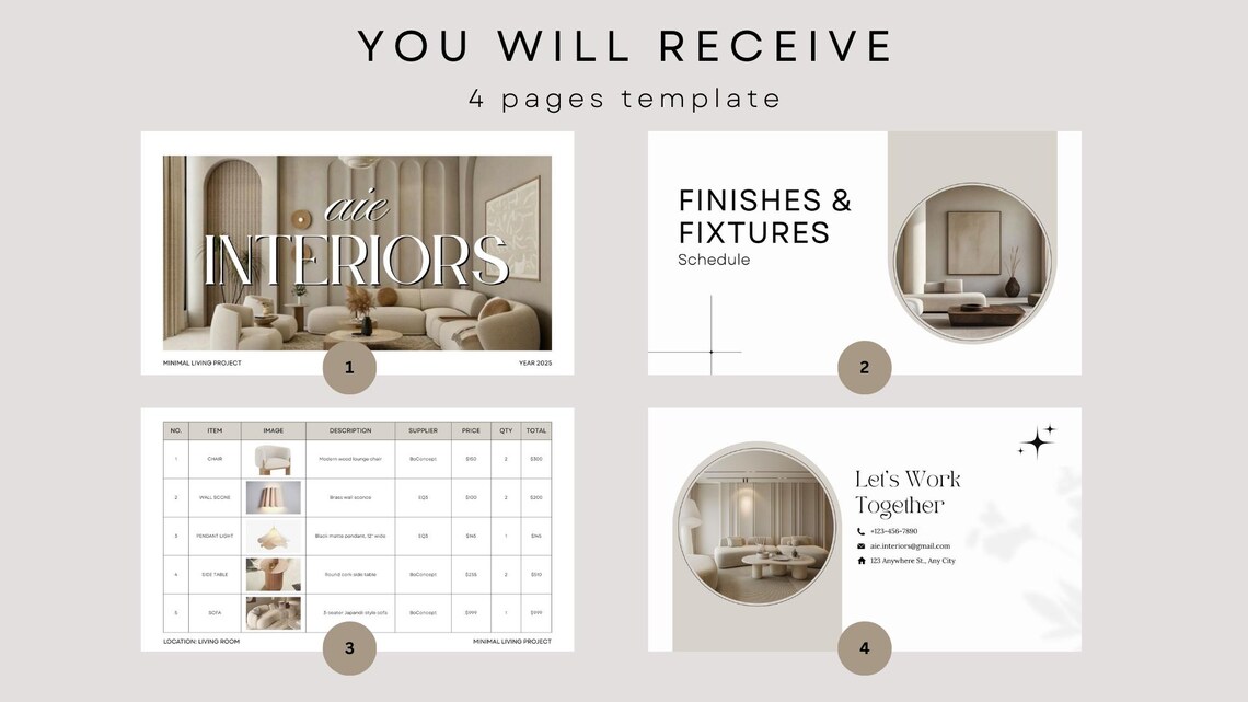 Interior Design Finishes Schedule Template: Editable Canva FF&E Chart ...