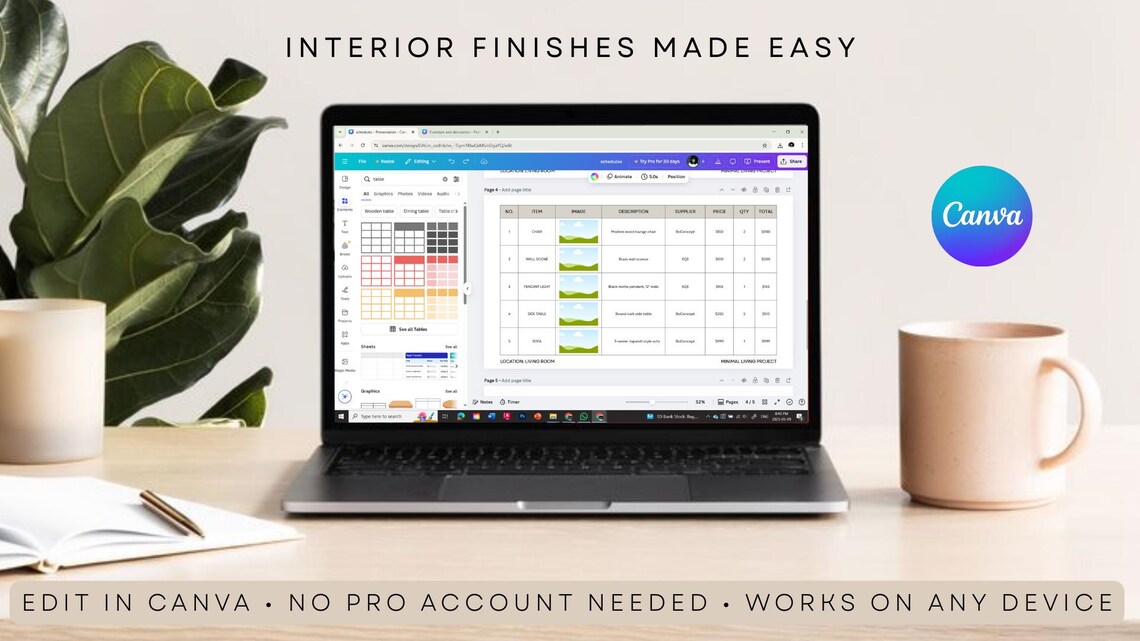 Interior Design Finishes Schedule Template: Editable Canva FF&E Chart ...