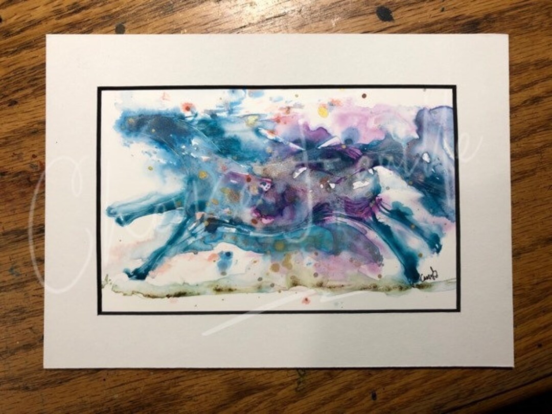 Horse Art: Blue Running Horse. Original Ink Drawing on Yupo "paper". 4 ...