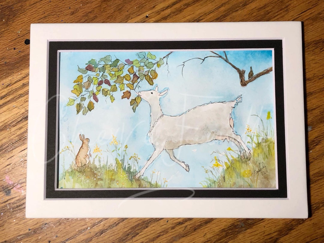 Dairy Goat Art: the Saanen, Snacking. PRINT of My Ink Drawing on Paper ...
