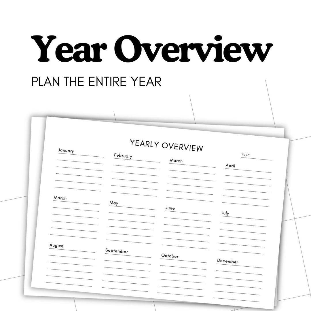 Year Overview Planner, Annual Planning Template, 12-month Overview ...