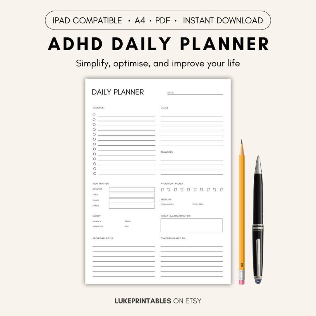 ADHD Daily Planner, Printable To-do List, Focus Planner, Productivity ...