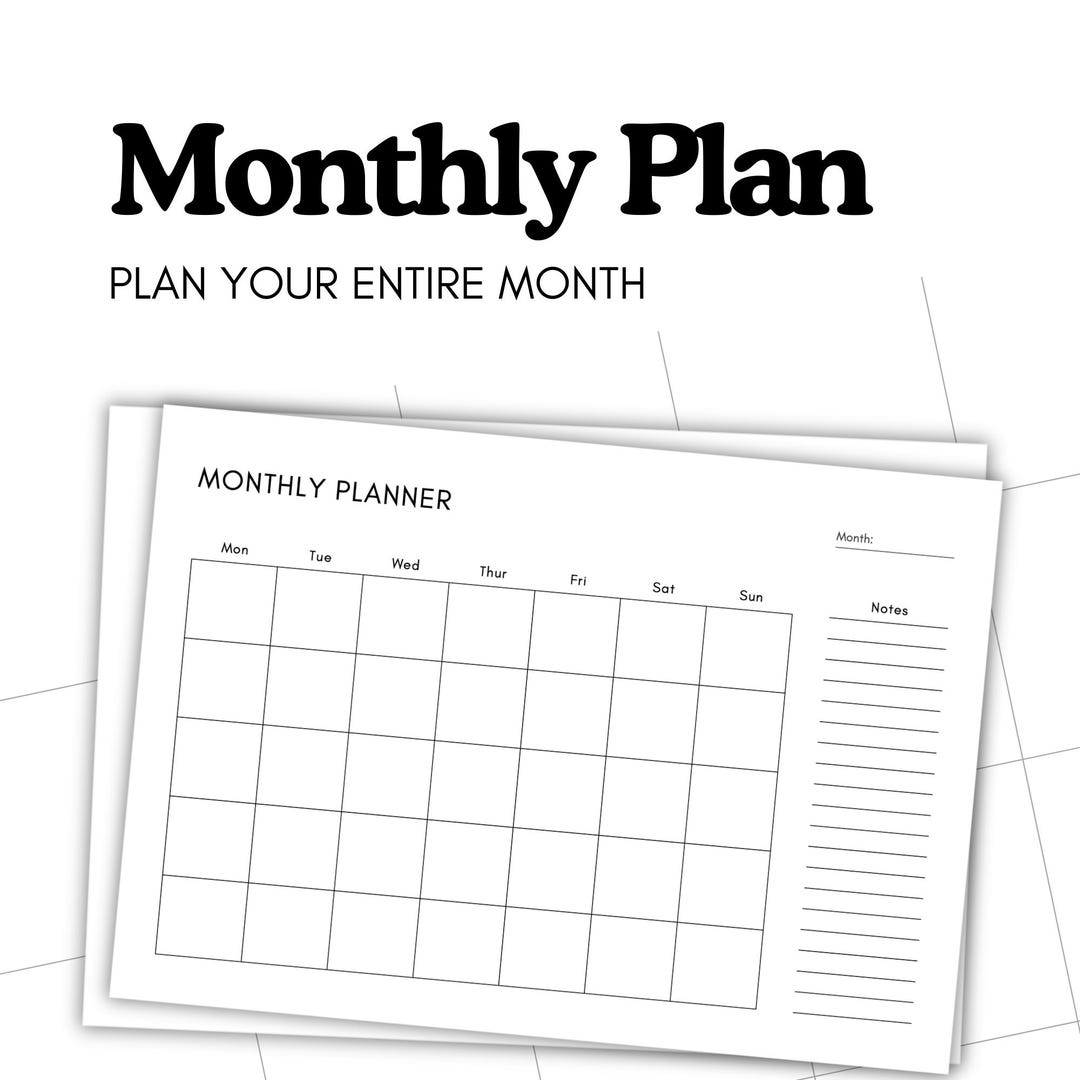Monthly Planner Printable, Minimalist Monthly Calendar Template ...
