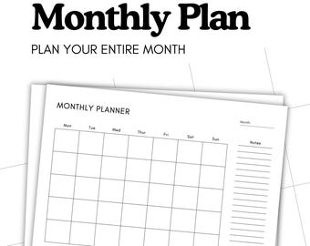 Monthly Planner Printable, Minimalist Monthly Calendar Template ...