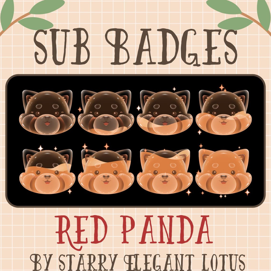 8 Cute Liquid Red Panda Twitch Sub Bit Badges for Streamer Discord ...
