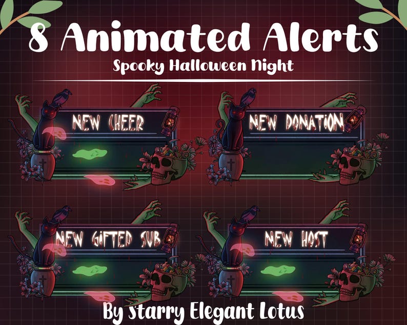 Gothic Red Green Ghost Animated Stream Alerts, Spooky Black Cat ...