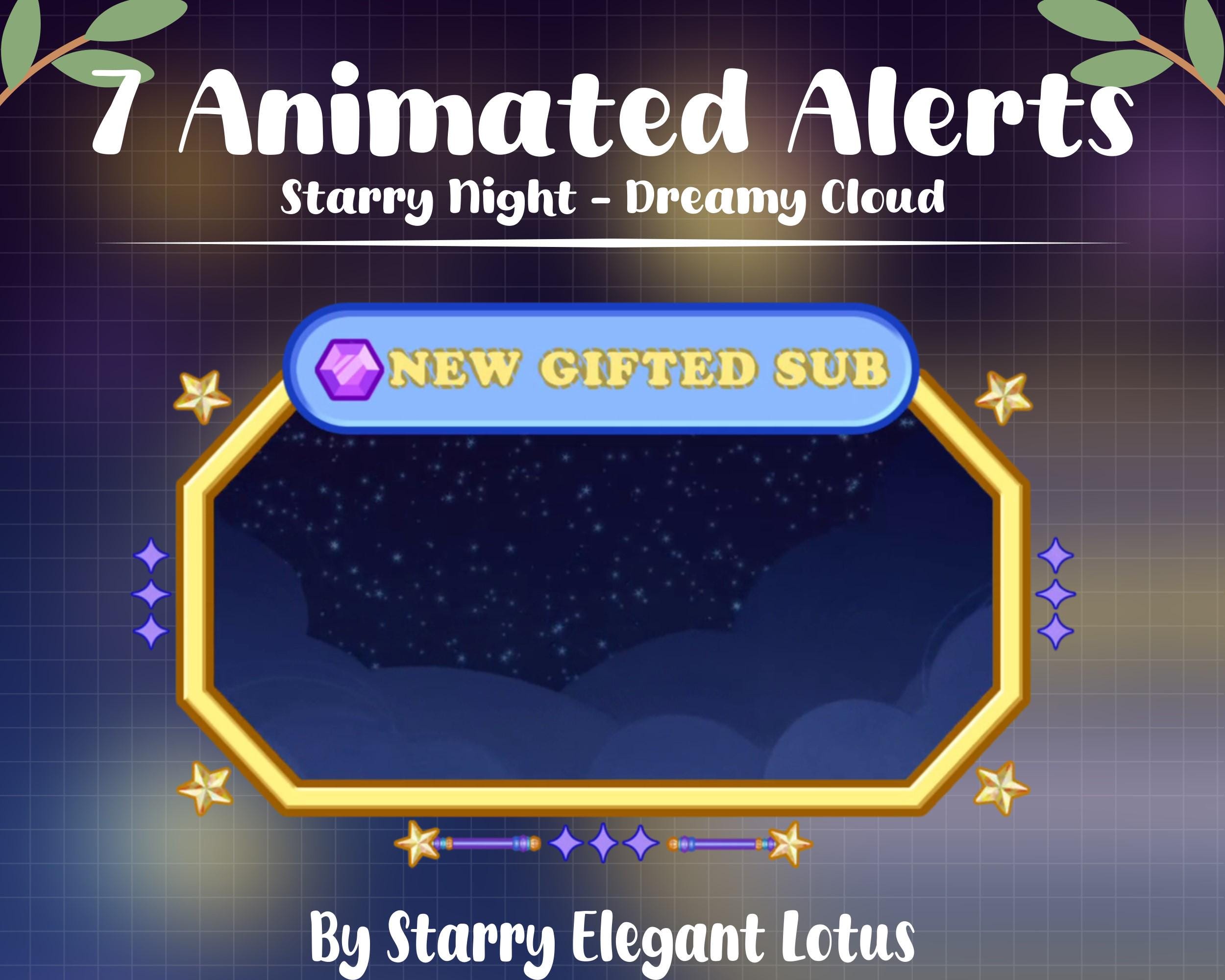 8 Starry Night Animated Stream Alerts, Elegant Celestial Overlay ...