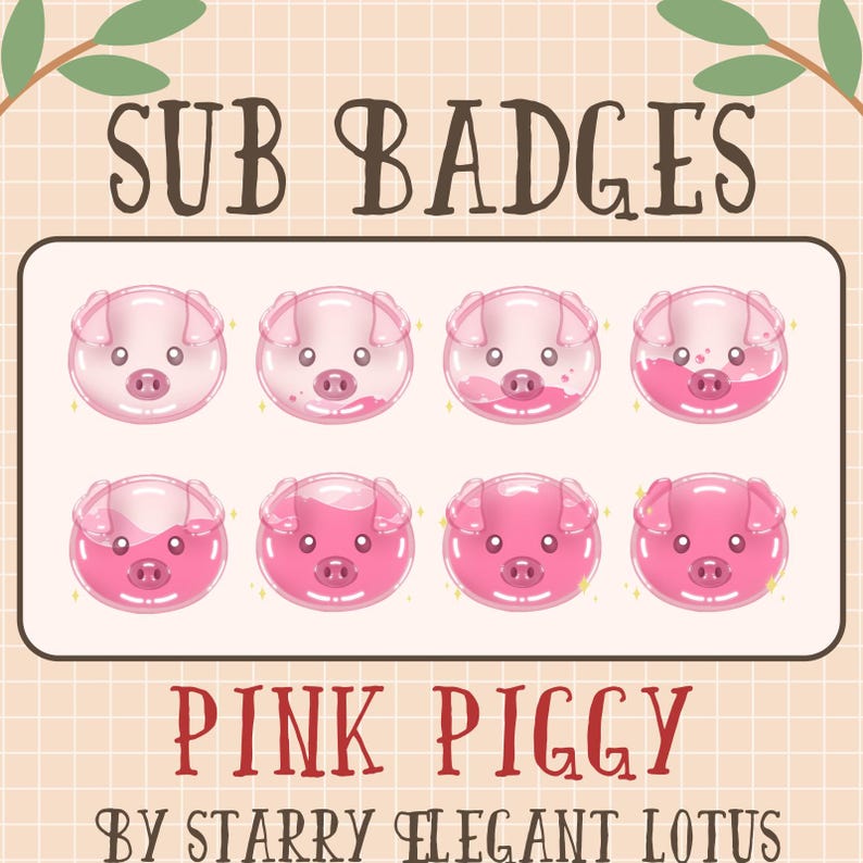 8 Cute Pink Liquid Piggy Twitch Sub Bit Badges for Streamer Discord ...