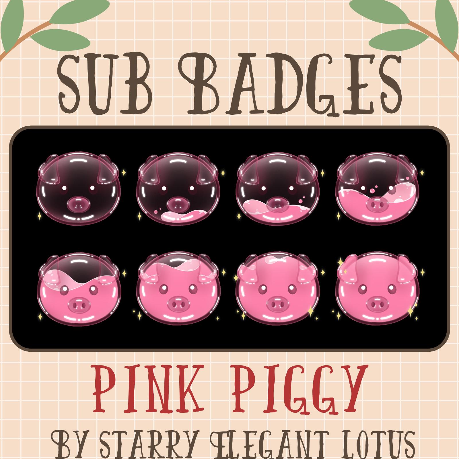 8 Cute Pink Liquid Piggy Twitch Sub Bit Badges for Streamer Discord ...