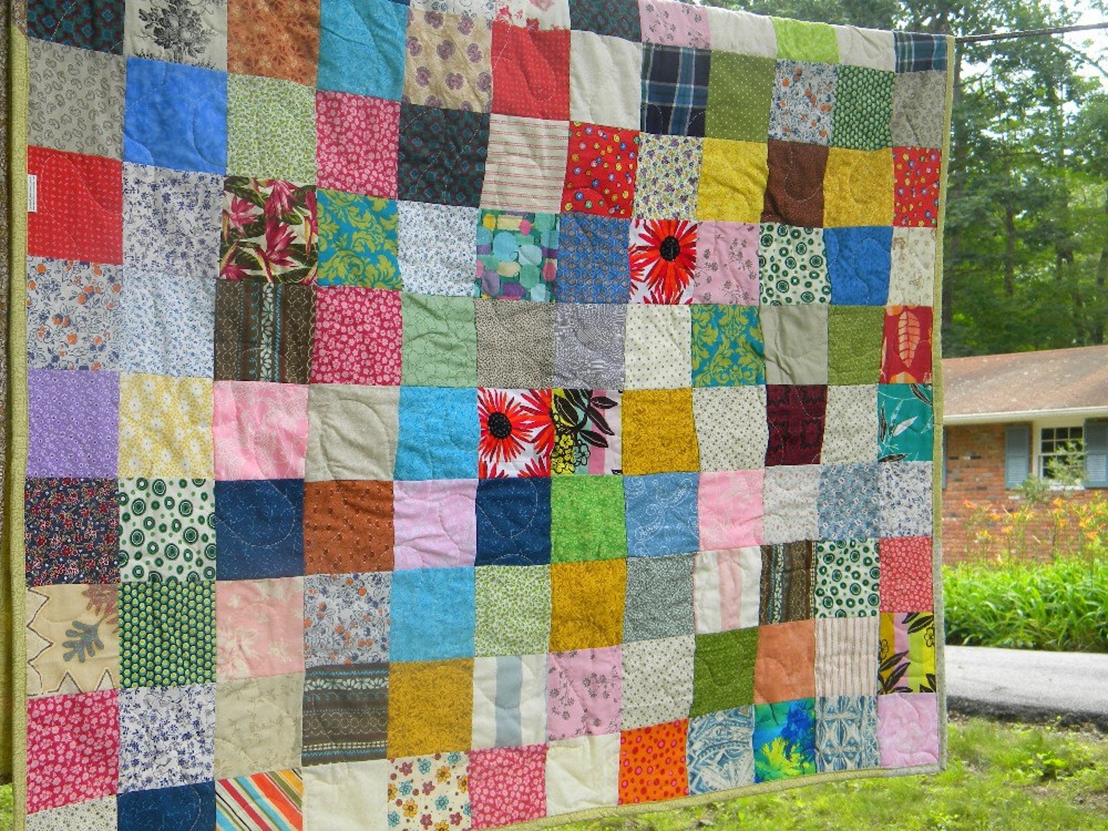 Funky Random Patchwork Quiltqueen-size93x93all Cotton - Etsy