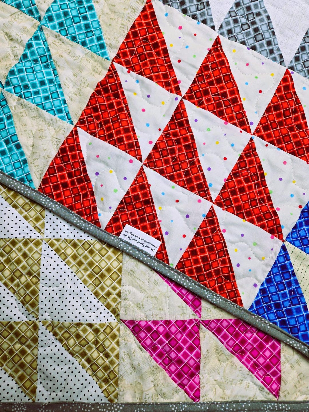 Triangles Galore Quilt, Bright, Colorful Lap Quilt, All Cotton, 40X56 ...