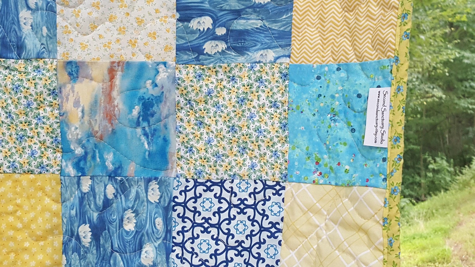 Bed Quilt Lap Quilt Blue Yellow All Cotton Cozy Quilt - Etsy
