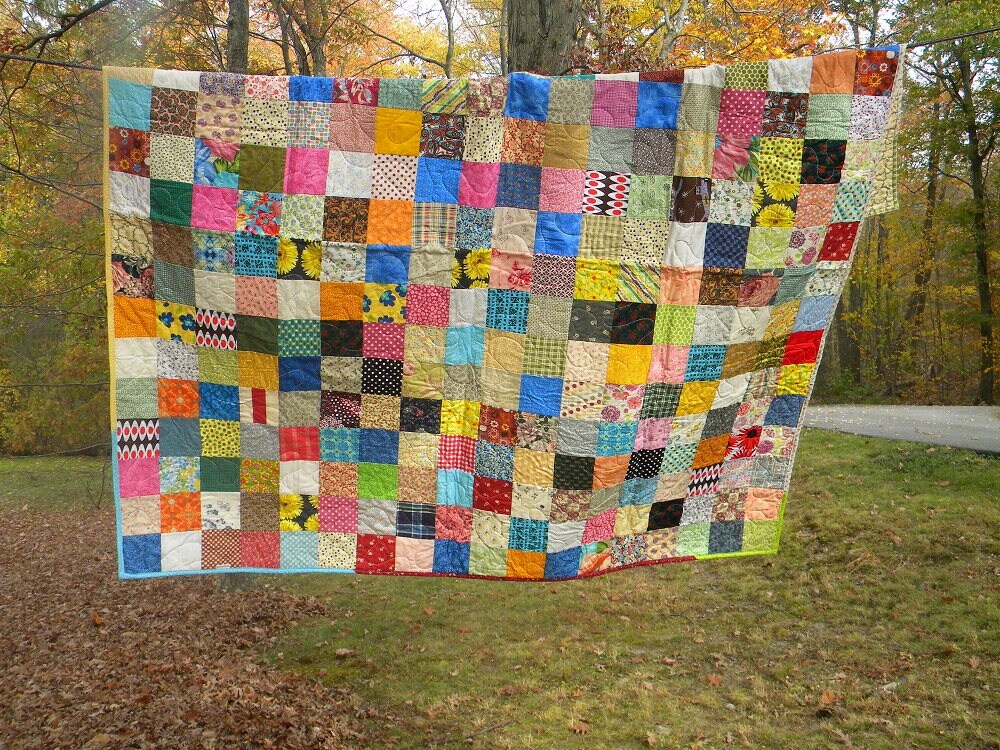 Homemade Quilt Bright Funky Cotton Bedding 81X81 Custom - Etsy